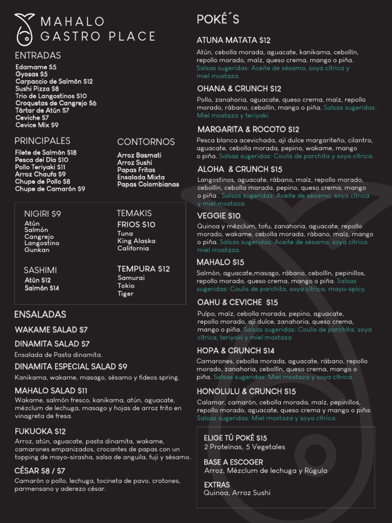 Mahalo Gastro Place Menú - Compressed | PDF | Salsa | ensalada