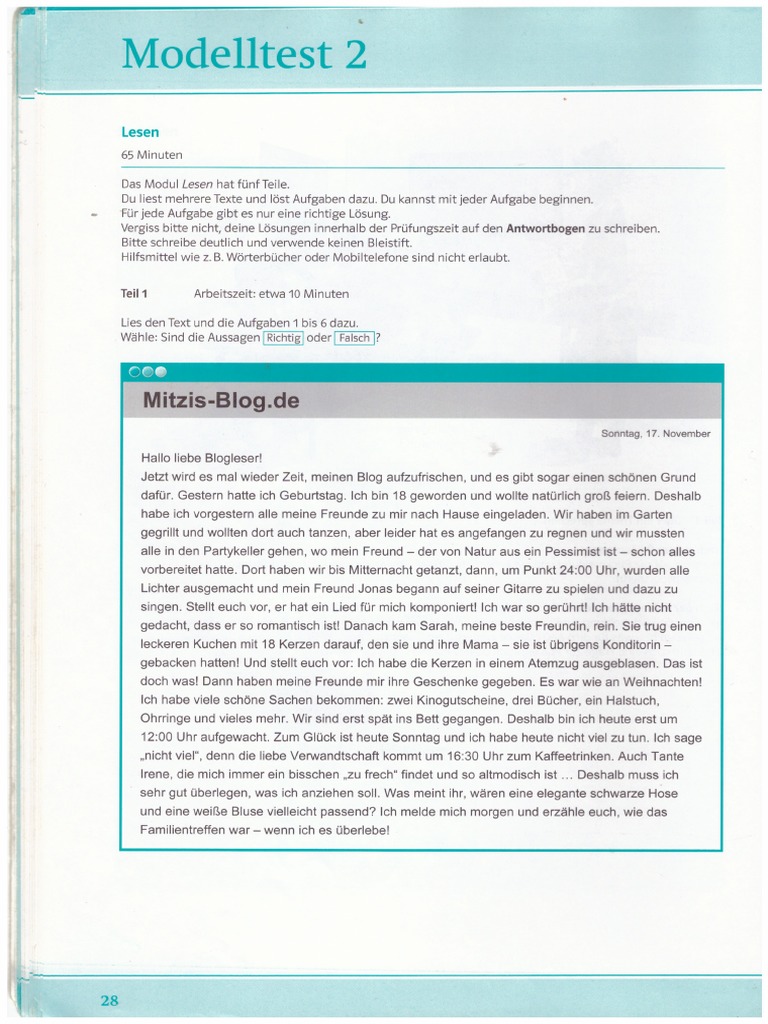 Goethe-Prüfung B1.Lesen Modelltest2 | PDF