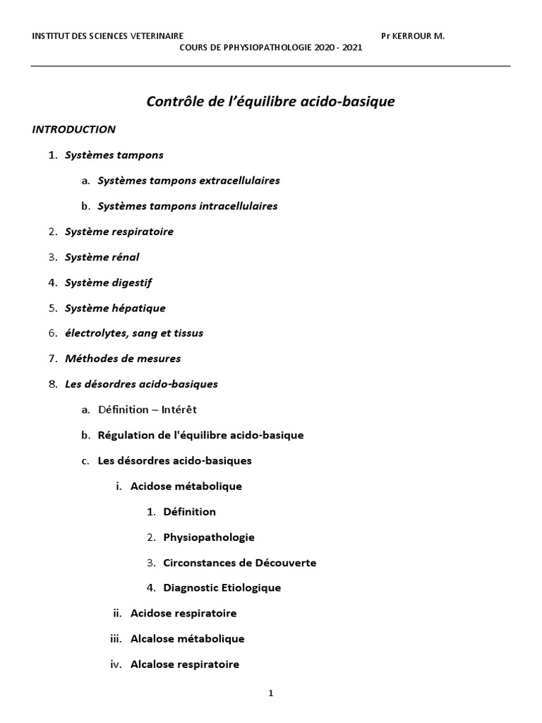 Équilibre Acido-Basique en Vétérinaire | PDF | Respiration | Solution tampon