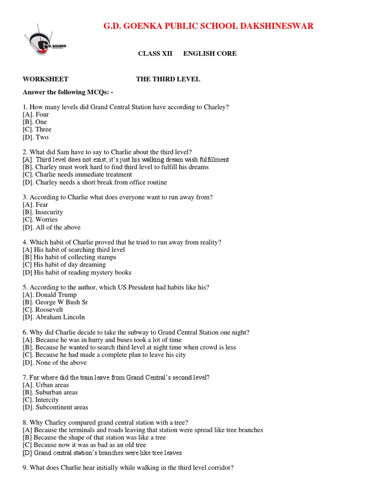 Class Xii Eng Worksheet The Third Level | PDF