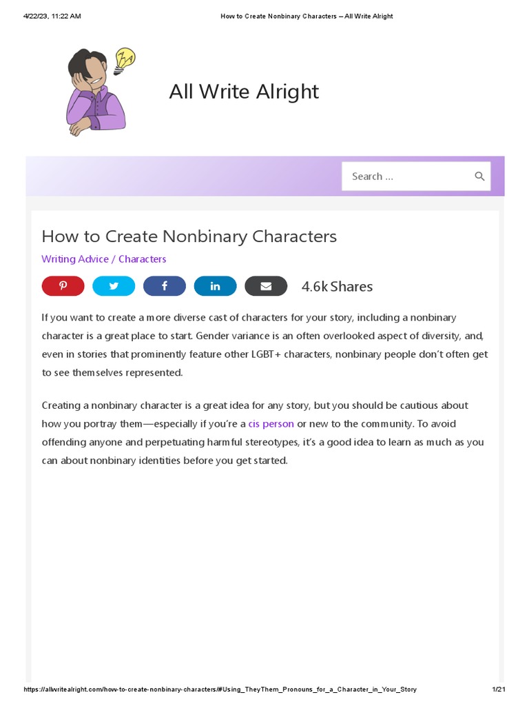 How To Create Nonbinary Characters - All Write Alright | PDF