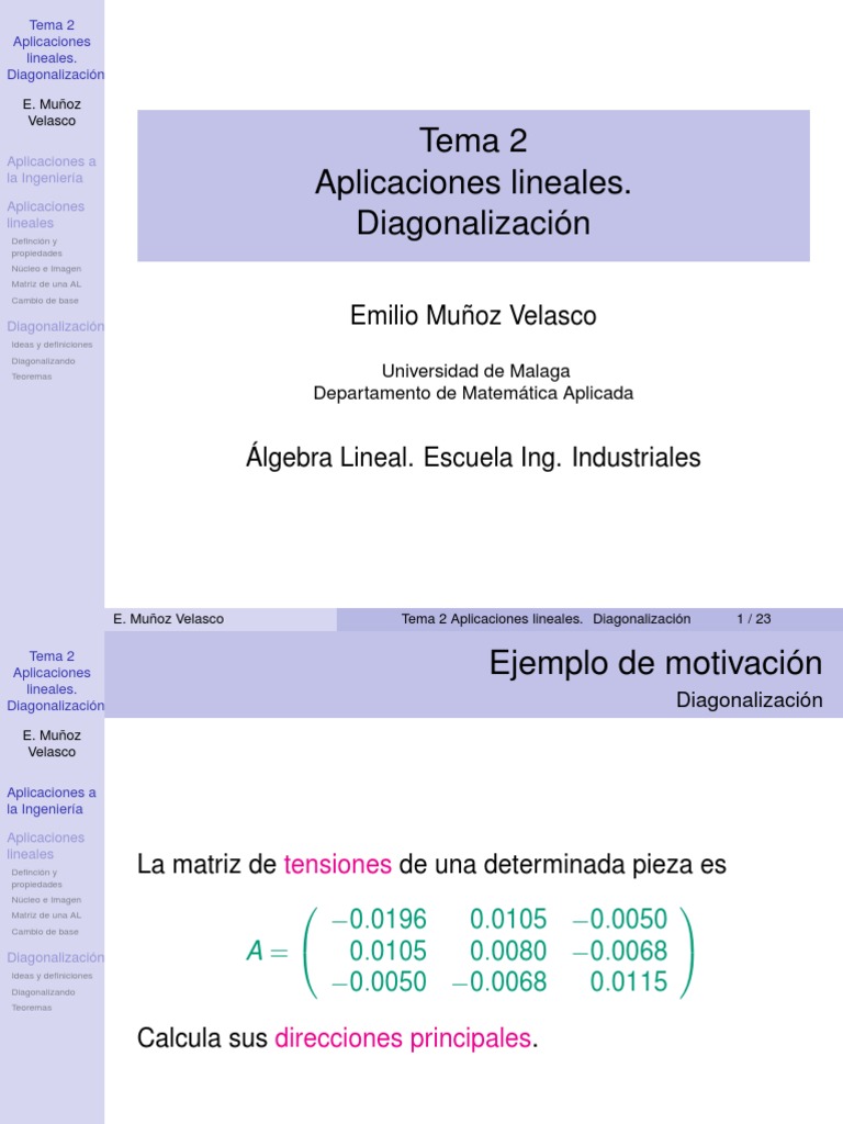 Tema2 EMV | PDF | Valores propios y vectores propios | Mapa lineal