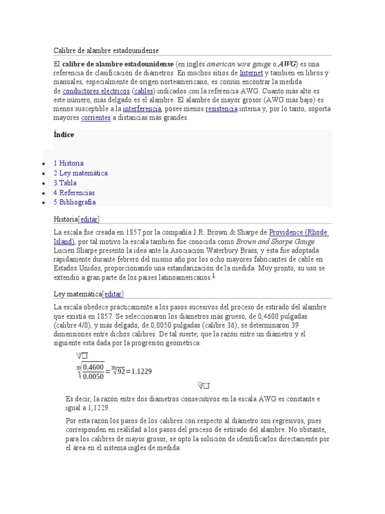 Tabla de calibres AWG y amperajes | PDF | Bienes manufacturados | Cable