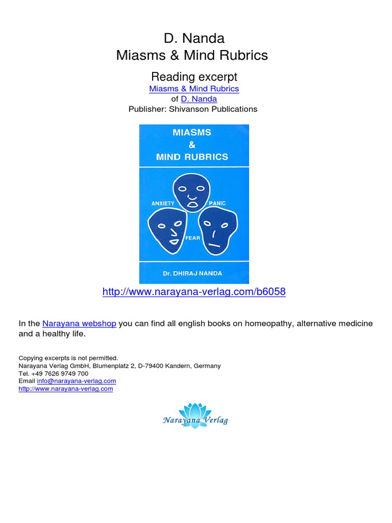 Miasms Mind Rubrics D Nanda.06058 - 2prologue | PDF