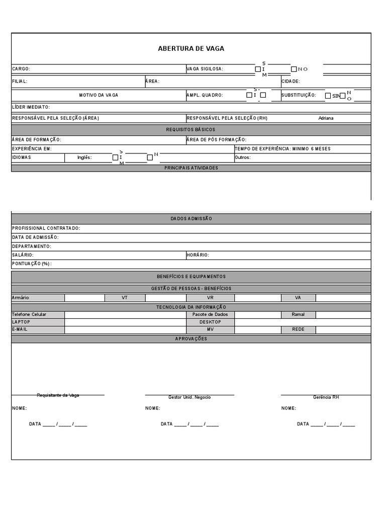 Formulario de Abertura de Vaga | PDF