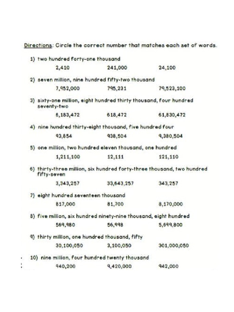 Numbers From 1000 To 1000000, Ejercicios y Numeros Ordinales | PDF