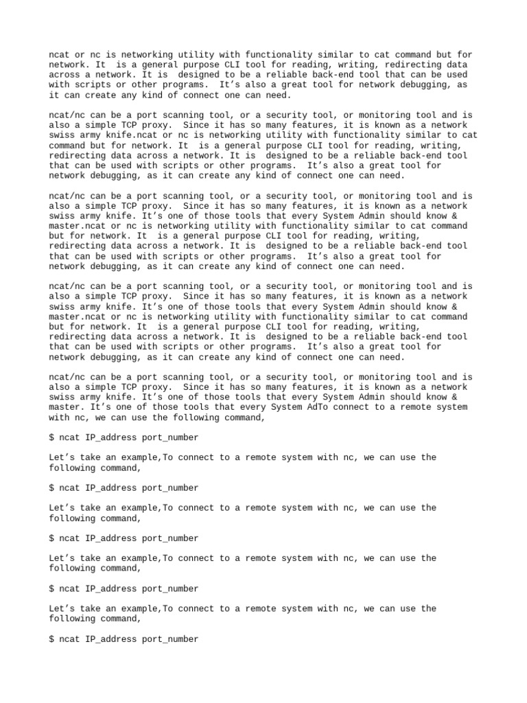 Understanding ncat: A Networking Tool | PDF