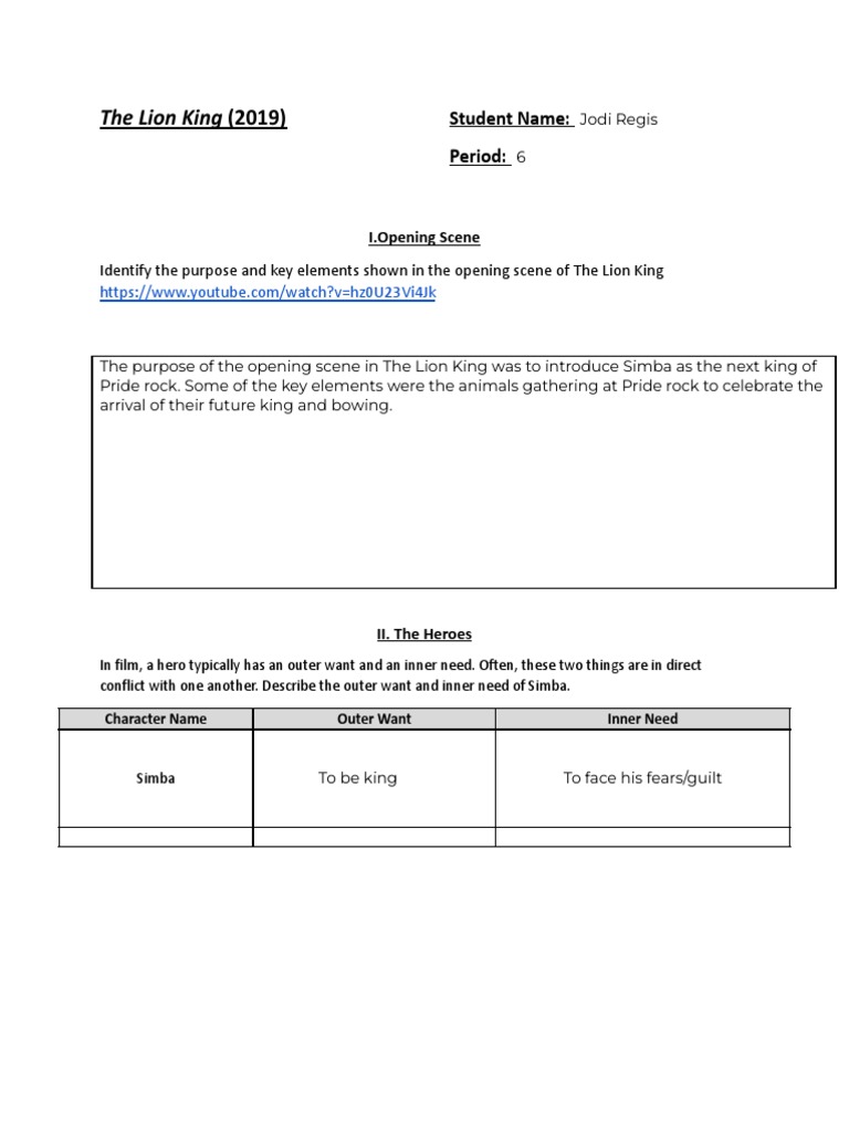 The Lion King (2019) Tracking Sheet | PDF