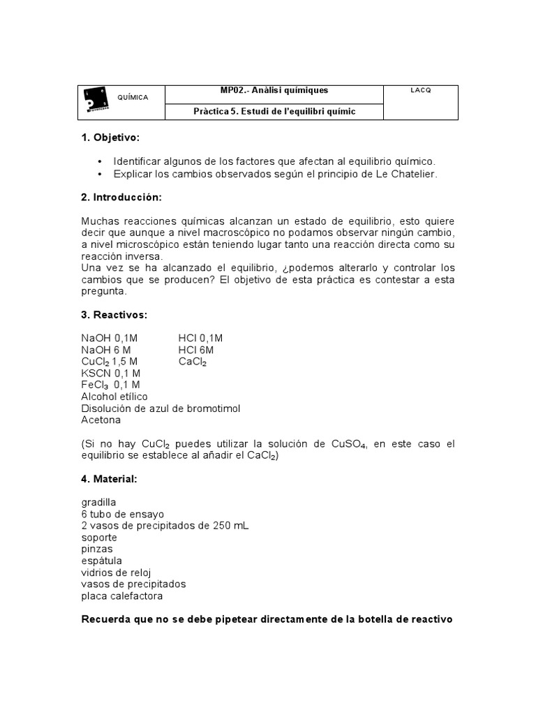 Practica 4 Equilibri | PDF | Equilibrio químico | Cloruro