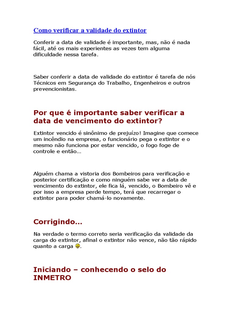 Como Verificar A Validade Do Extintor | PDF