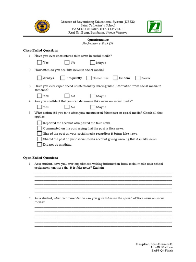 EAPP Q4 Questionnaire | PDF | Social Media | Popular Culture & Media ...