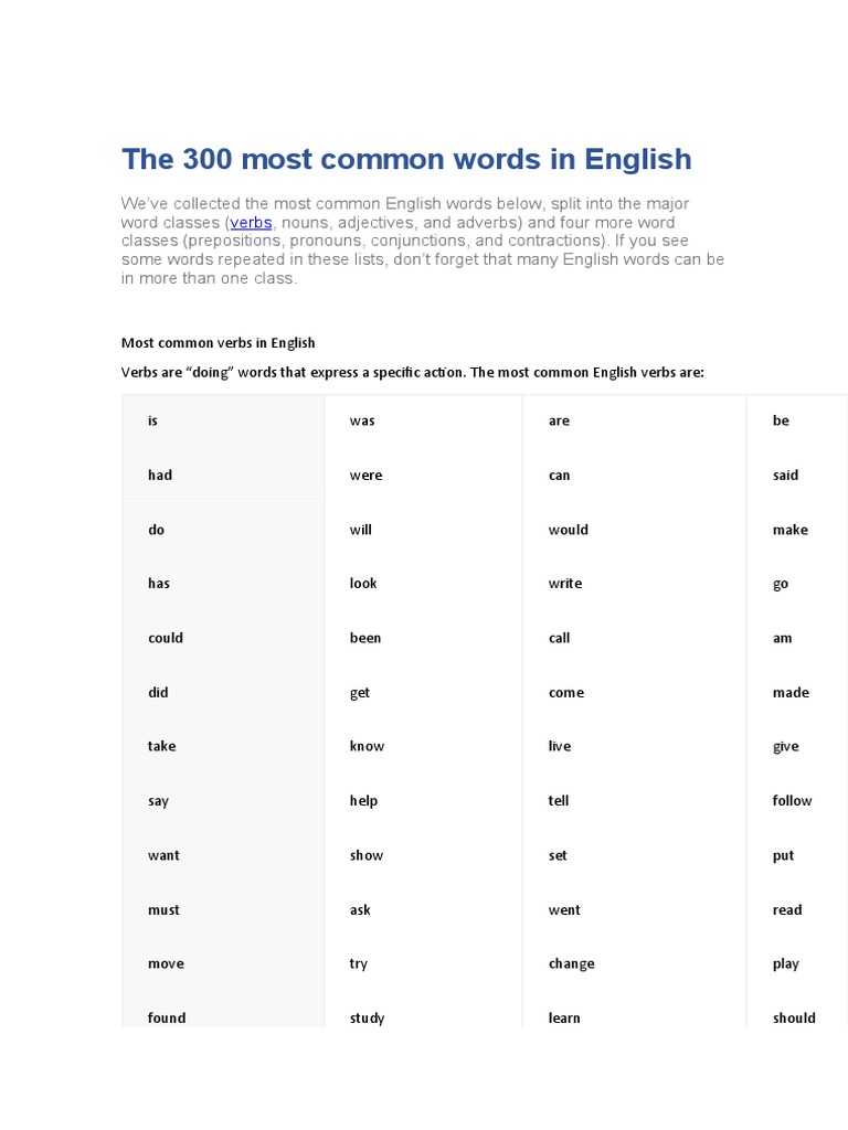 300 Common English Words by Category | PDF