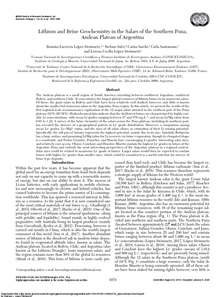 2020 Lopez Steinmetz Et Al 2020 EconGeol Puna Sur | PDF