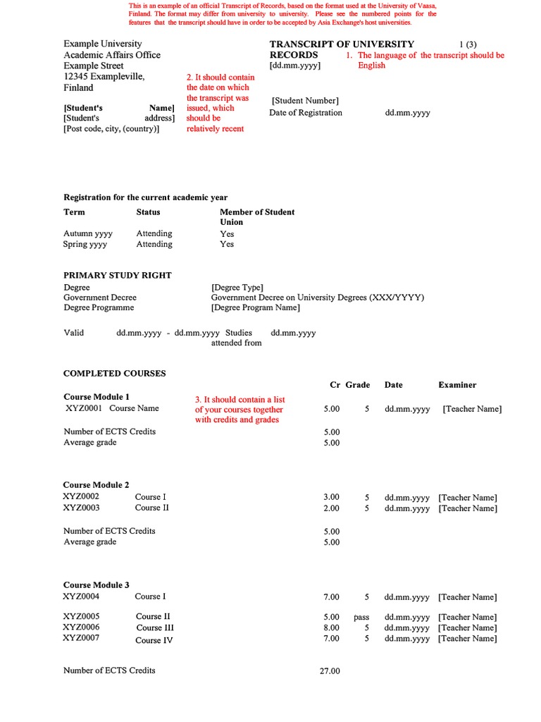 Official University Transcript Template | PDF | Teachers | Academia