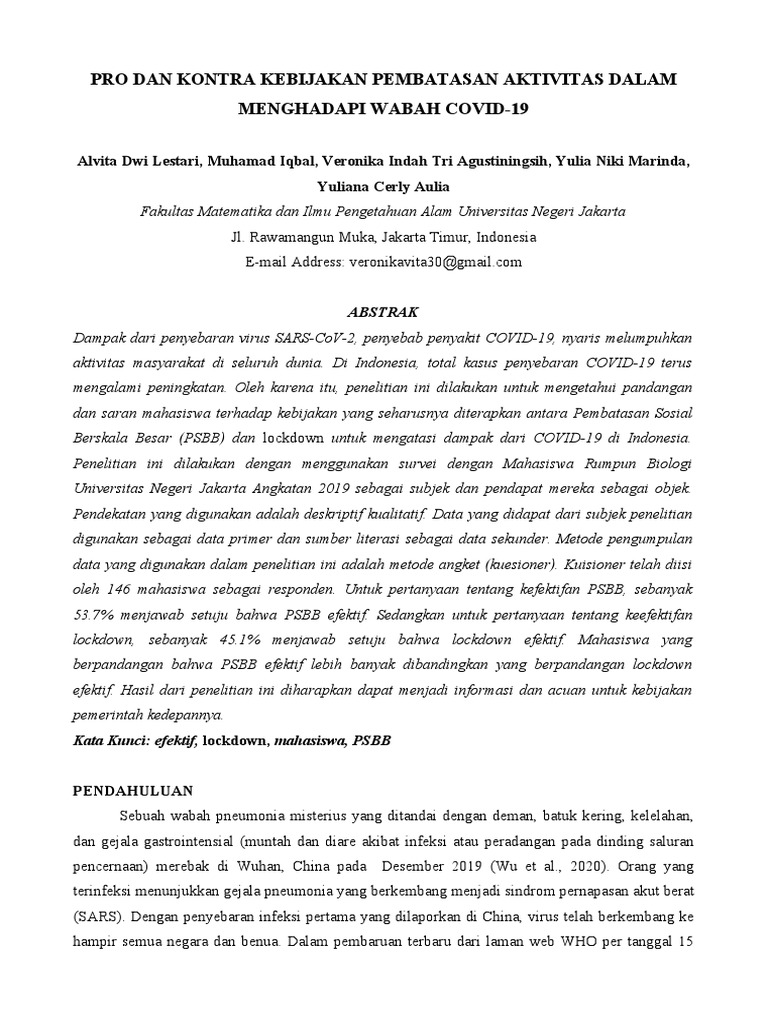Artikel - Kelompok 6 - Biologi A 2019 - Pro Dan Kontra Kebijakan ... Artikel - Kelompok 6 - Biologi A 2019 - Pro Dan Kontra Kebijakan ...