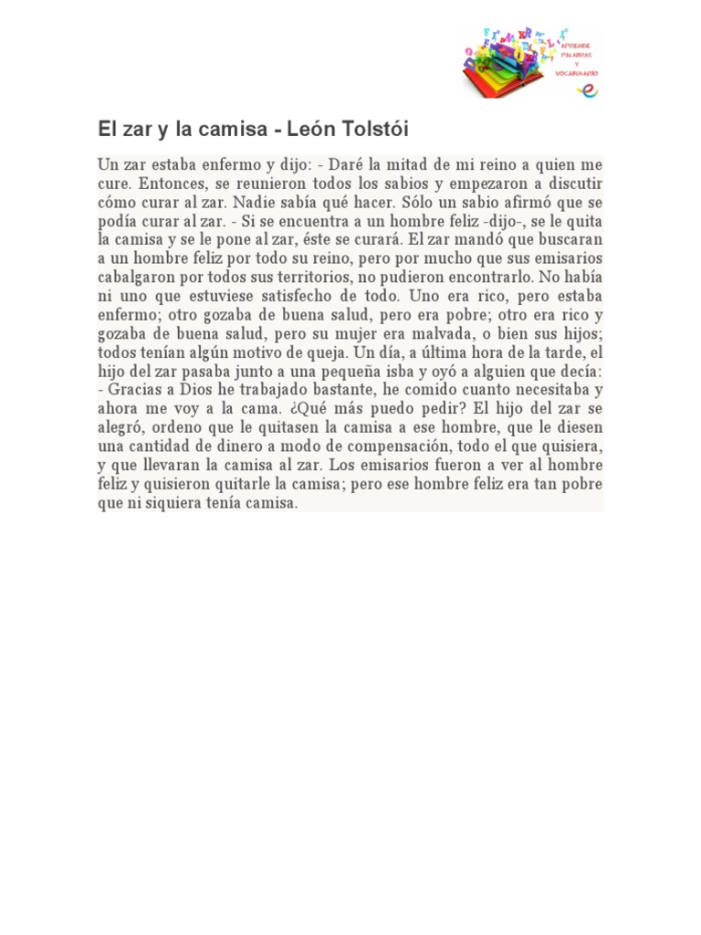 El Zar y La Camisa Leon Tolstoi | PDF