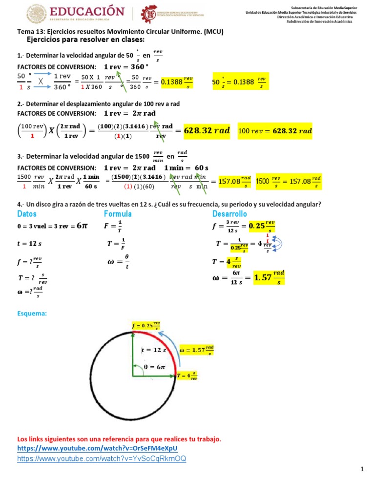 Tema 13 Ejercicios Resueltos Movimiento Circular Uniforme. (MCU) | PDF