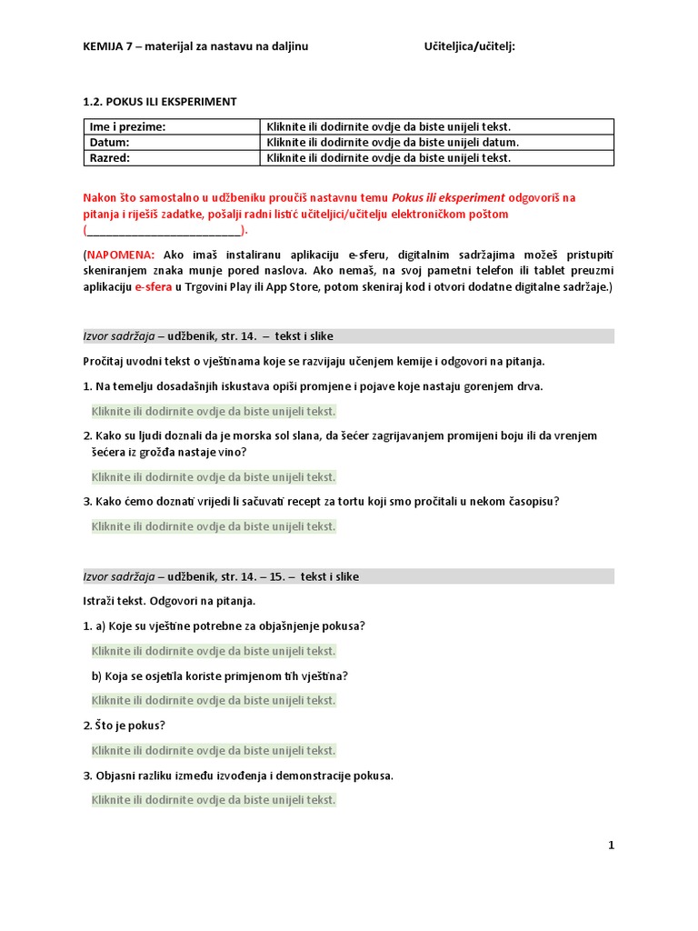 Kemija 7 - 1.2. Pokus Ili Eksperiment | PDF