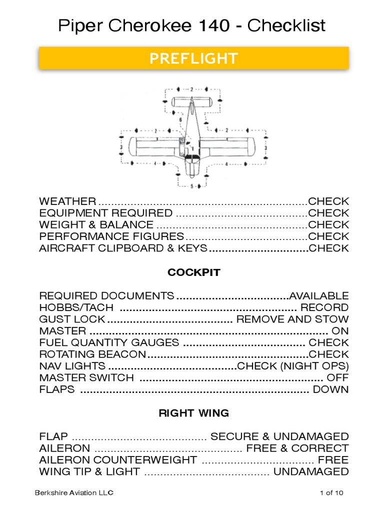 Piper+Cherokee+Checklist 230515 160852 | PDF | Runway | Takeoff