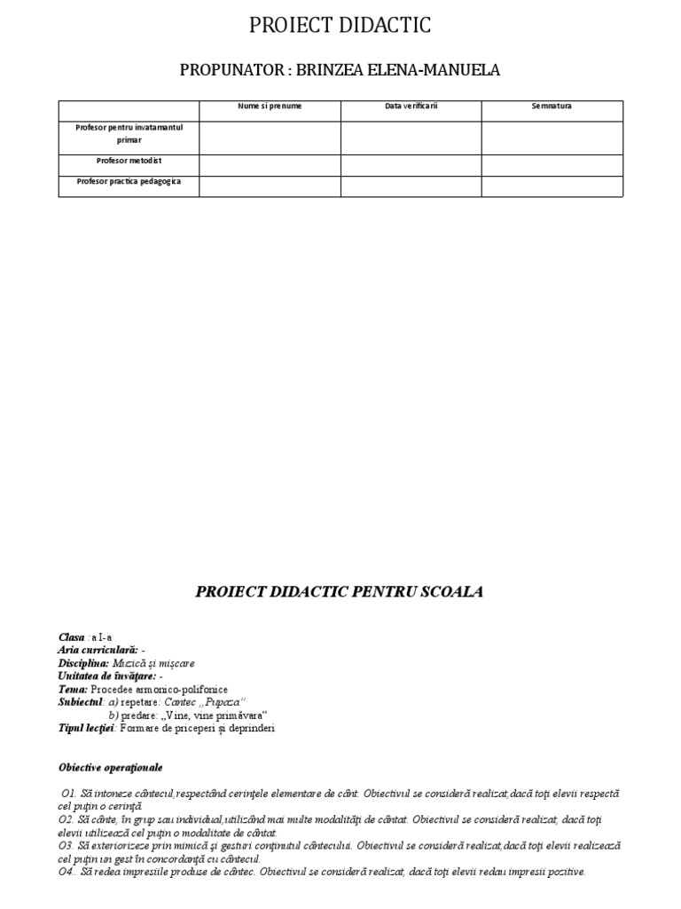 Proiect Didactic-Muzica Și Miscare | PDF