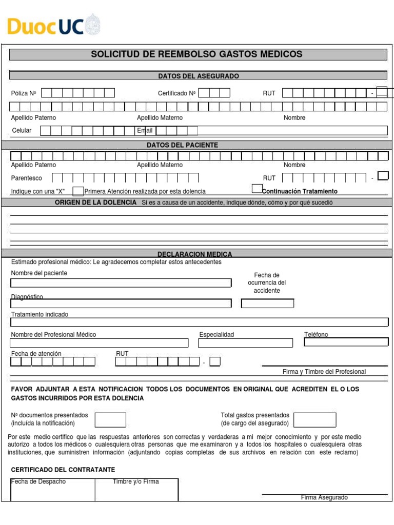Formulario Reembolsos | PDF | Medicina | Cuidado de la salud