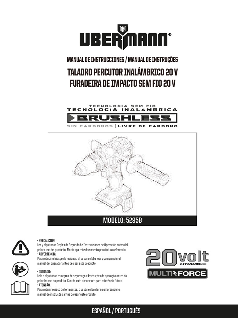 Taladro Percutor Inalambrico 20V Brushless Modelo 5295B Ubermann | PDF