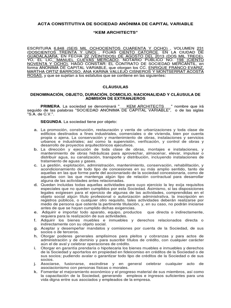 Acta Constitutiva | PDF | Sociedad de responsabilidad limitada | México