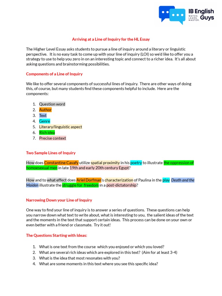 Generating an Effective Line of Inquiry for the HL Essay | PDF | Essays ...