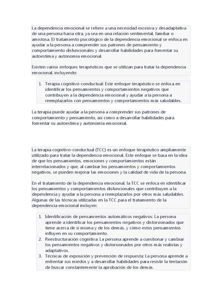 Tratamiento Dependencia Emocional | PDF | Terapia de conducta cognitiva | Las emociones