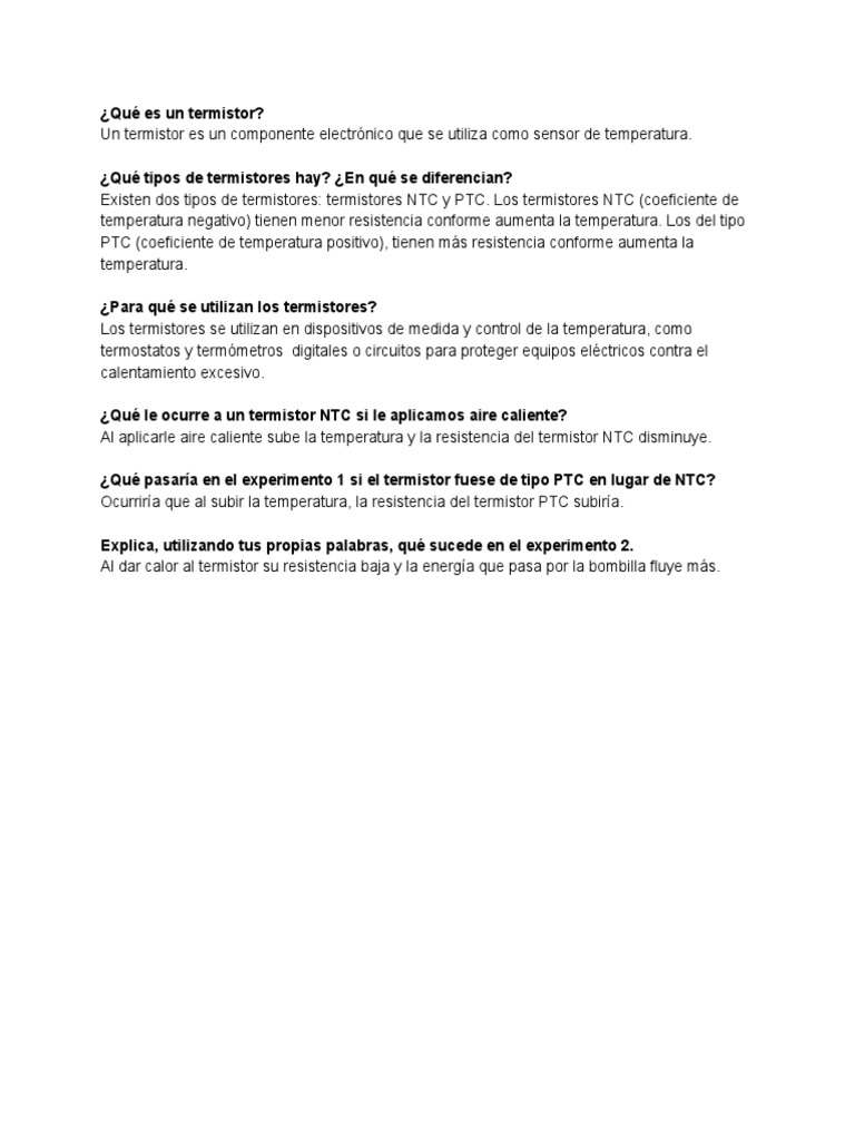 Tipos y funciones de los termistores | PDF