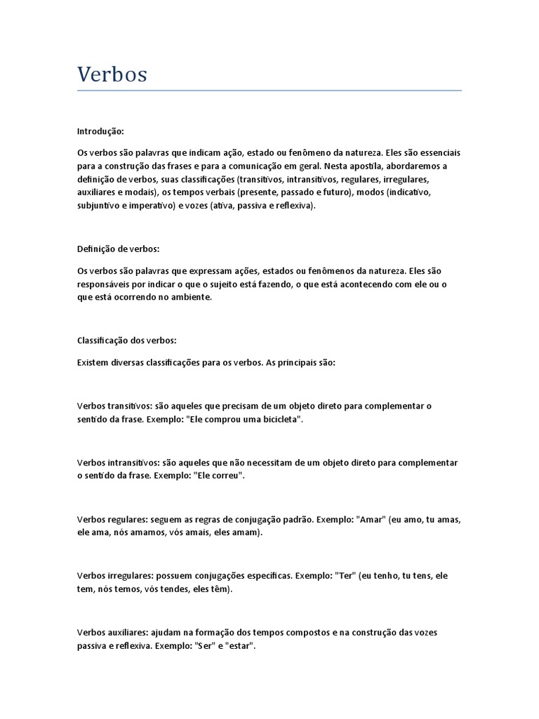 Verbos Pdf Assunto Gramática Gramática