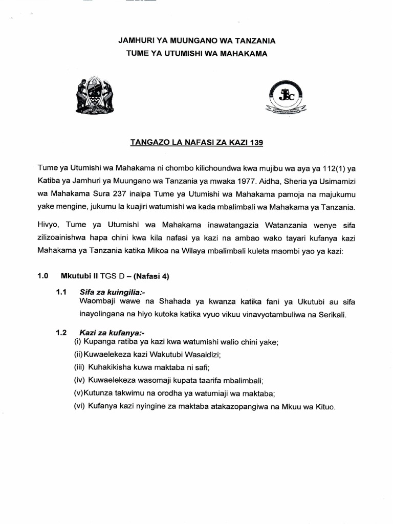 Tangazo La Nafasi Za Ajira 139 | PDF