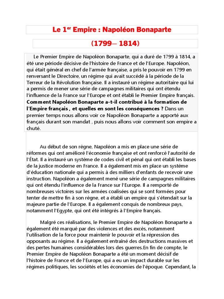 Napoléon et le Premier Empire français | PDF | Napoléon | Premier ...