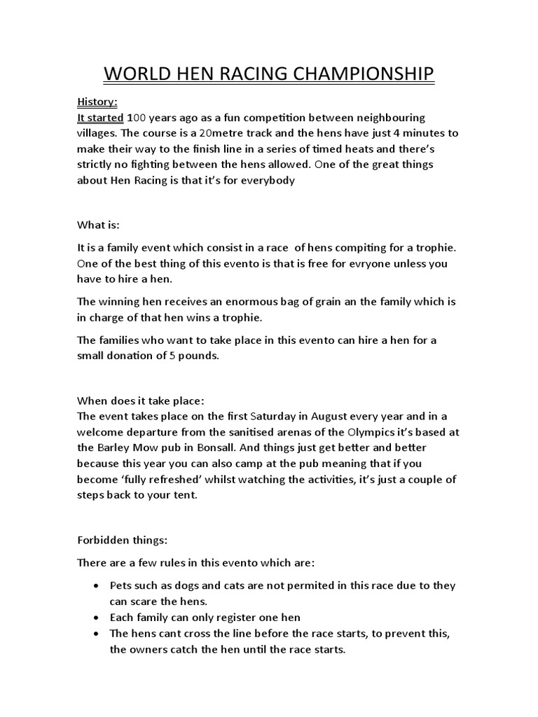World Hen Racing Championship | PDF