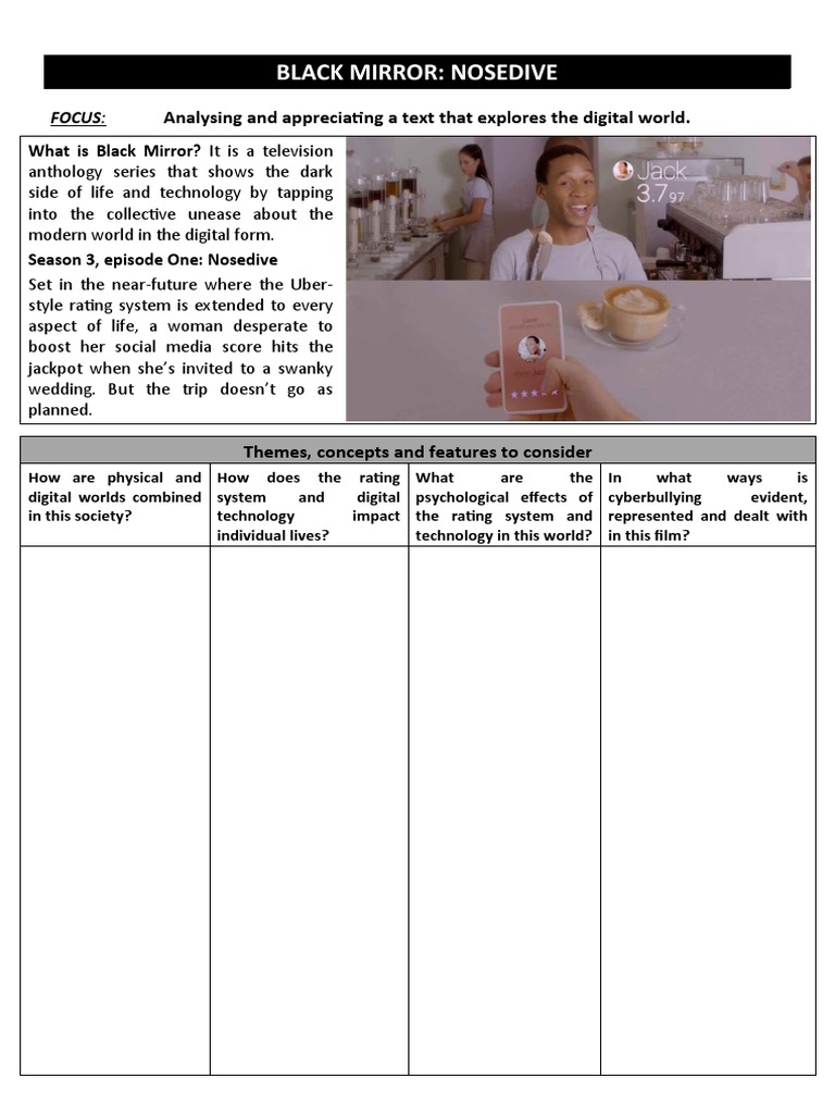 349263863 Nosedive Worksheet Black Mirror | PDF