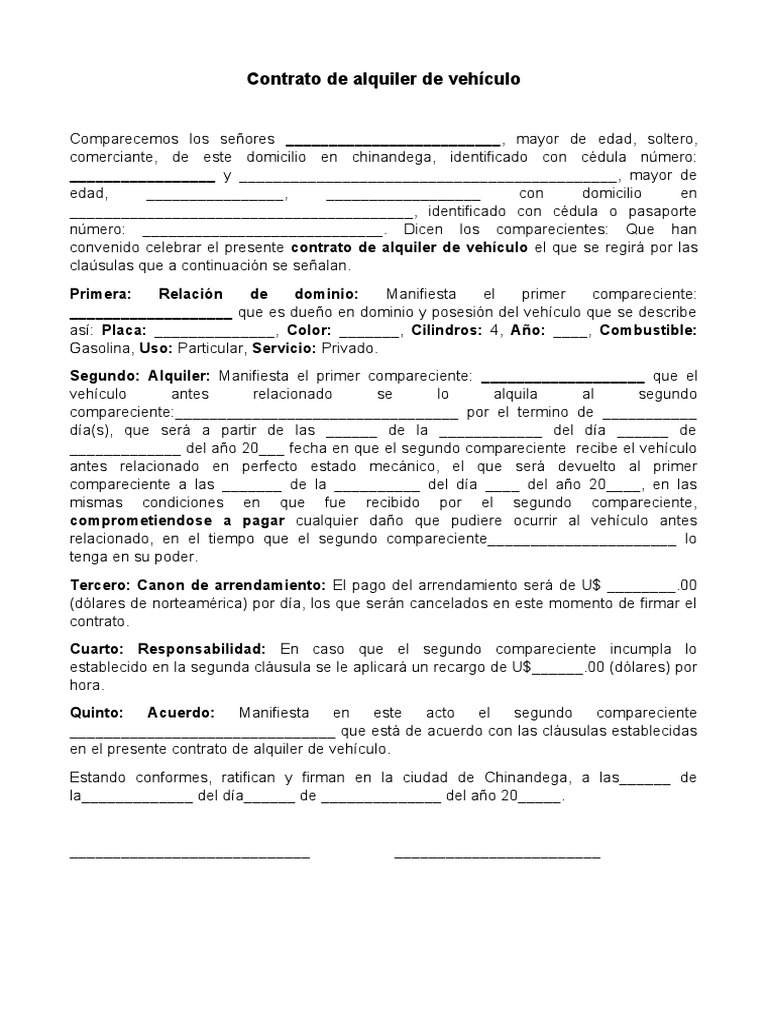 Contrato de Alquiler de Vehículo | PDF Contrato de Alquiler de Vehículo | PDF