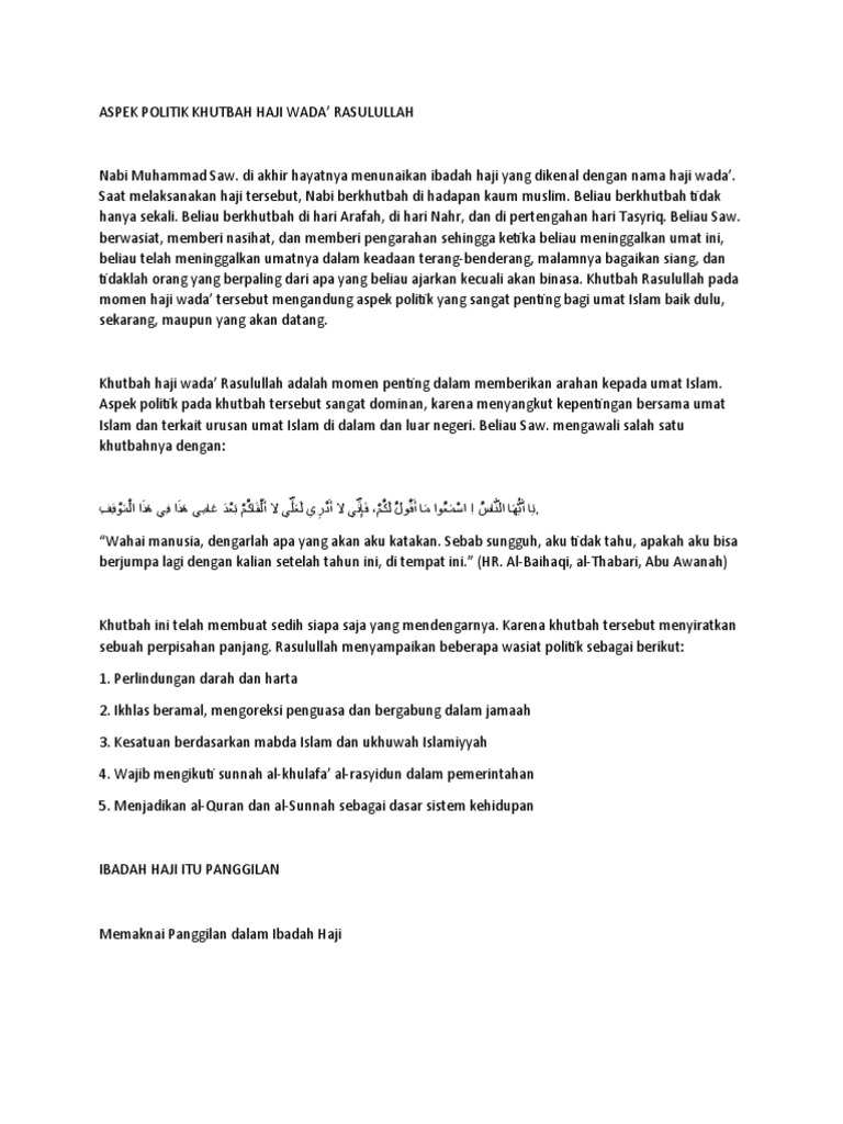 Aspek Politik Khutbah Haji Wada | PDF Aspek Politik Khutbah Haji Wada | PDF