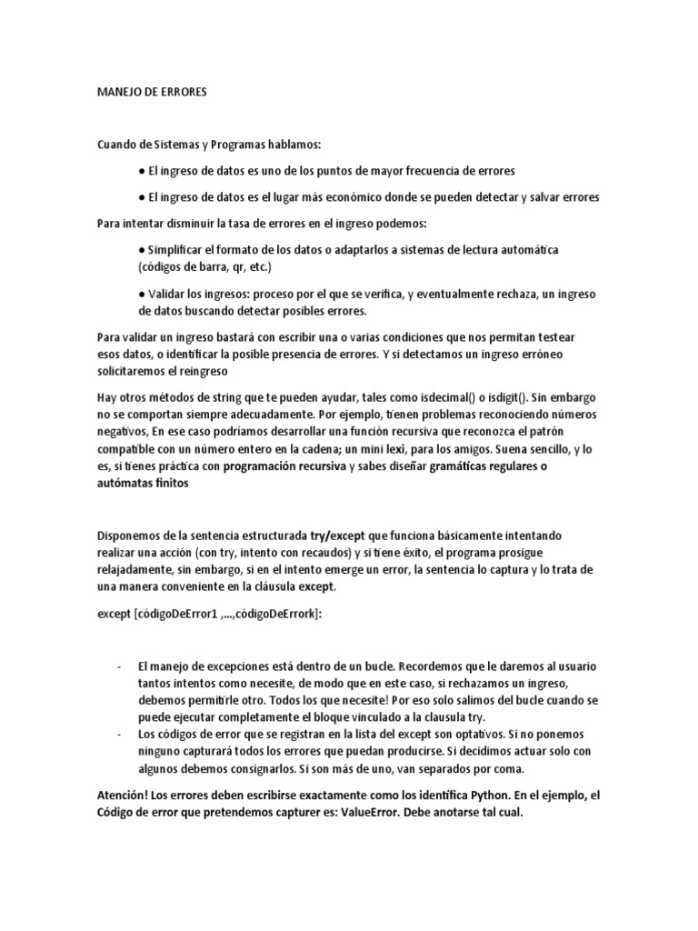 MANEJO DE ERRORES | PDF