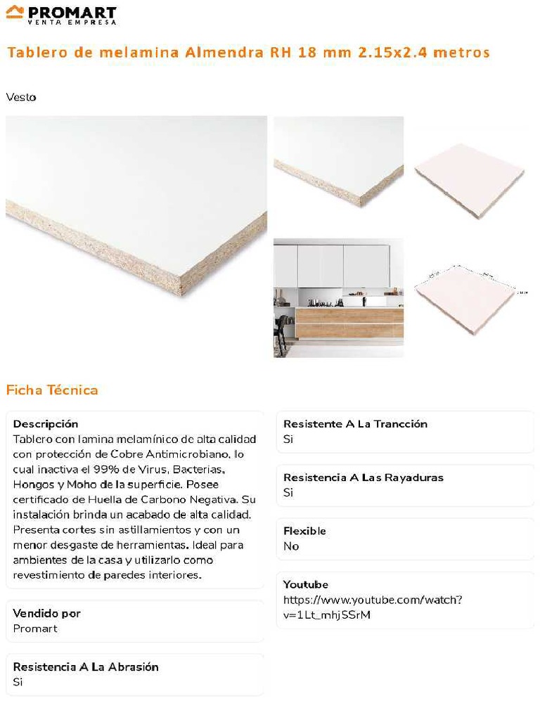 Ficha Tecnica Melamina Rh Almendra Vesto | PDF