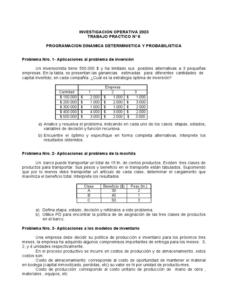 TP 6 Invop 2023 | PDF | Inventario | Programación dinámica