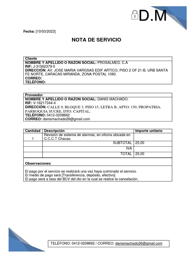 Modelo de Orden de Servicio | PDF