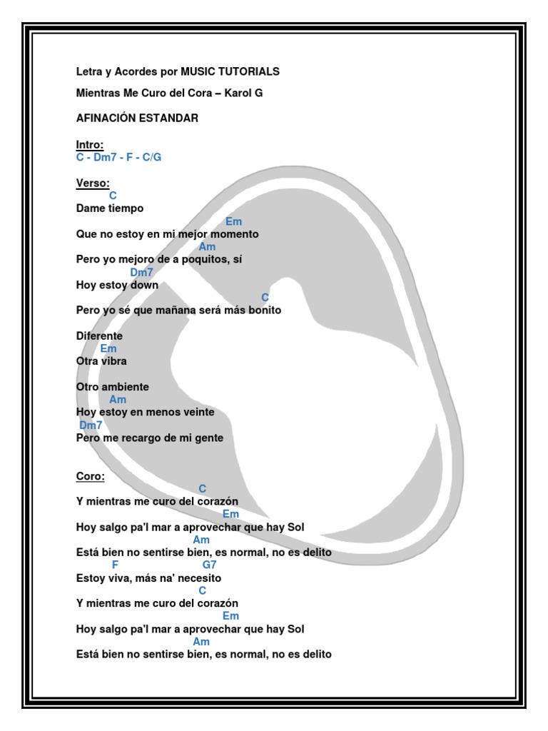 Mientras Me Curo Del Cora Karol G Letra y Acordes by MUSICTUTORIALS | PDF | Poesía