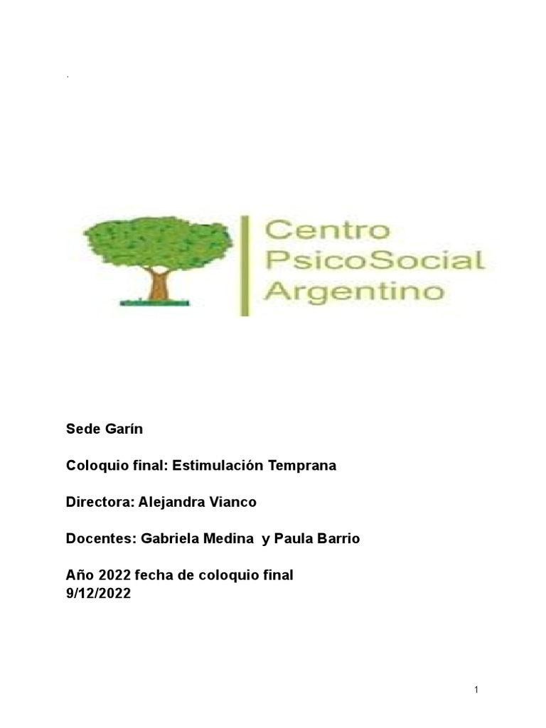 Coloquio Final Estimulación Temprana Caso Ana Grupo 1 | PDF