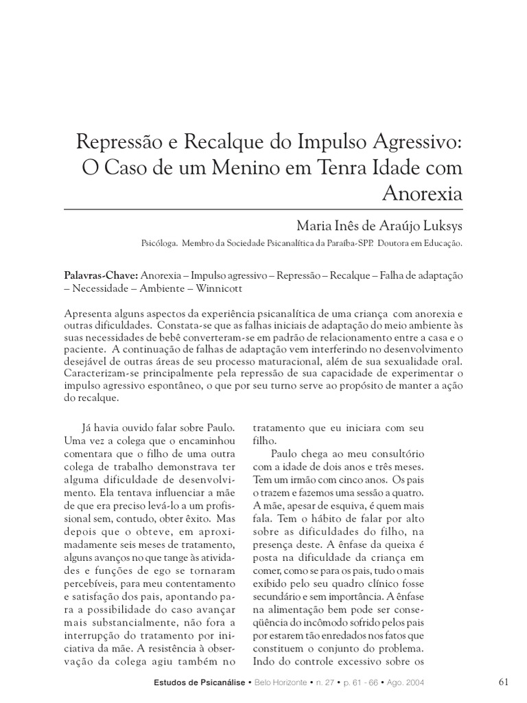 Repressão e Recalque Di Impulso Agressivo | PDF