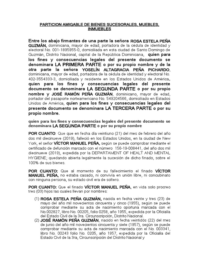 Partición Amigable de Bienes Sucesionales | PDF | Jurisdicción ...