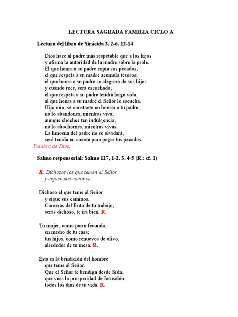 Lectura Sagrada Familia Ciclo A | PDF