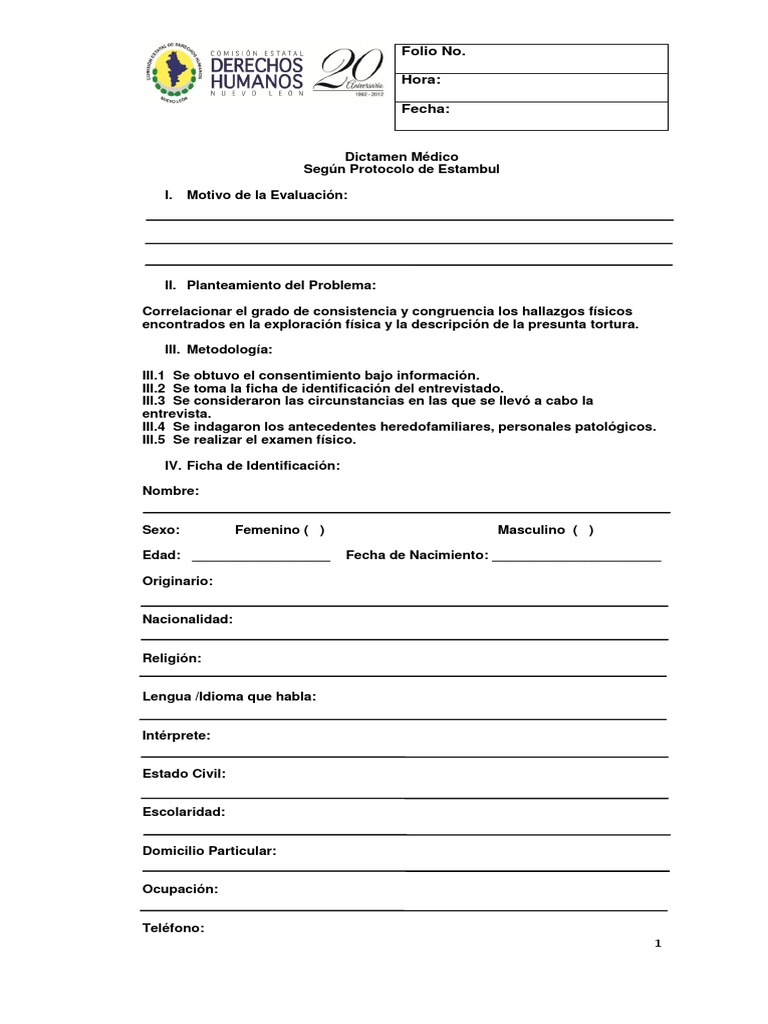 Dictamen Medico Segun Protocolo de Estambul | PDF | Lesión | Medicina CLINICA