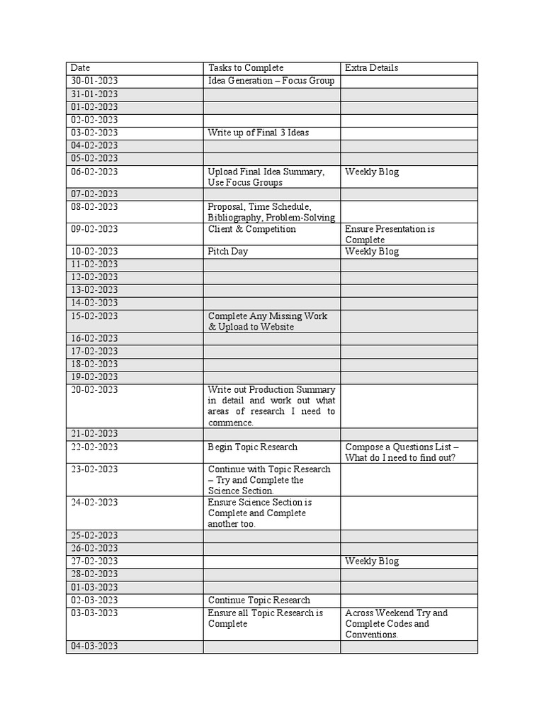 Production Schedule - FMP | PDF