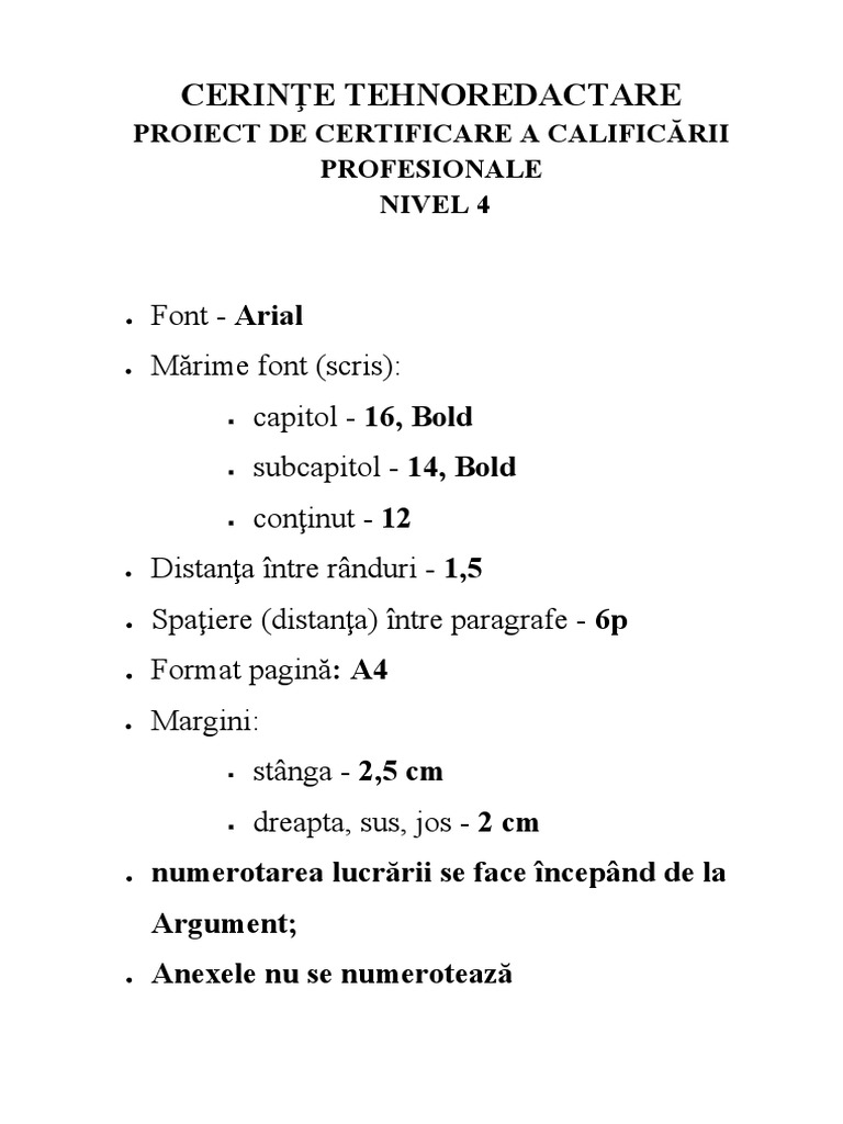Cerinte Tehnoredactare Lucrare Atestat 2023 | PDF