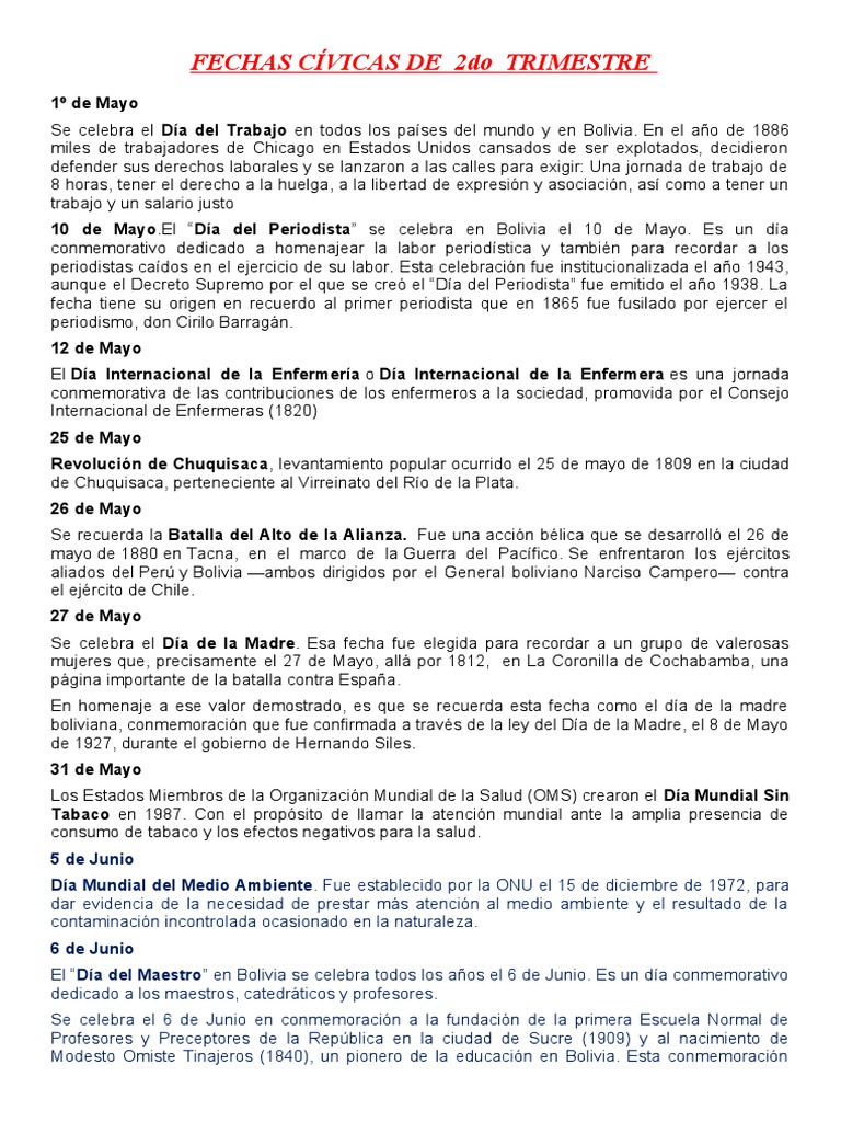 Fechas Cívicas de 2do Trimestre - 2023 | PDF